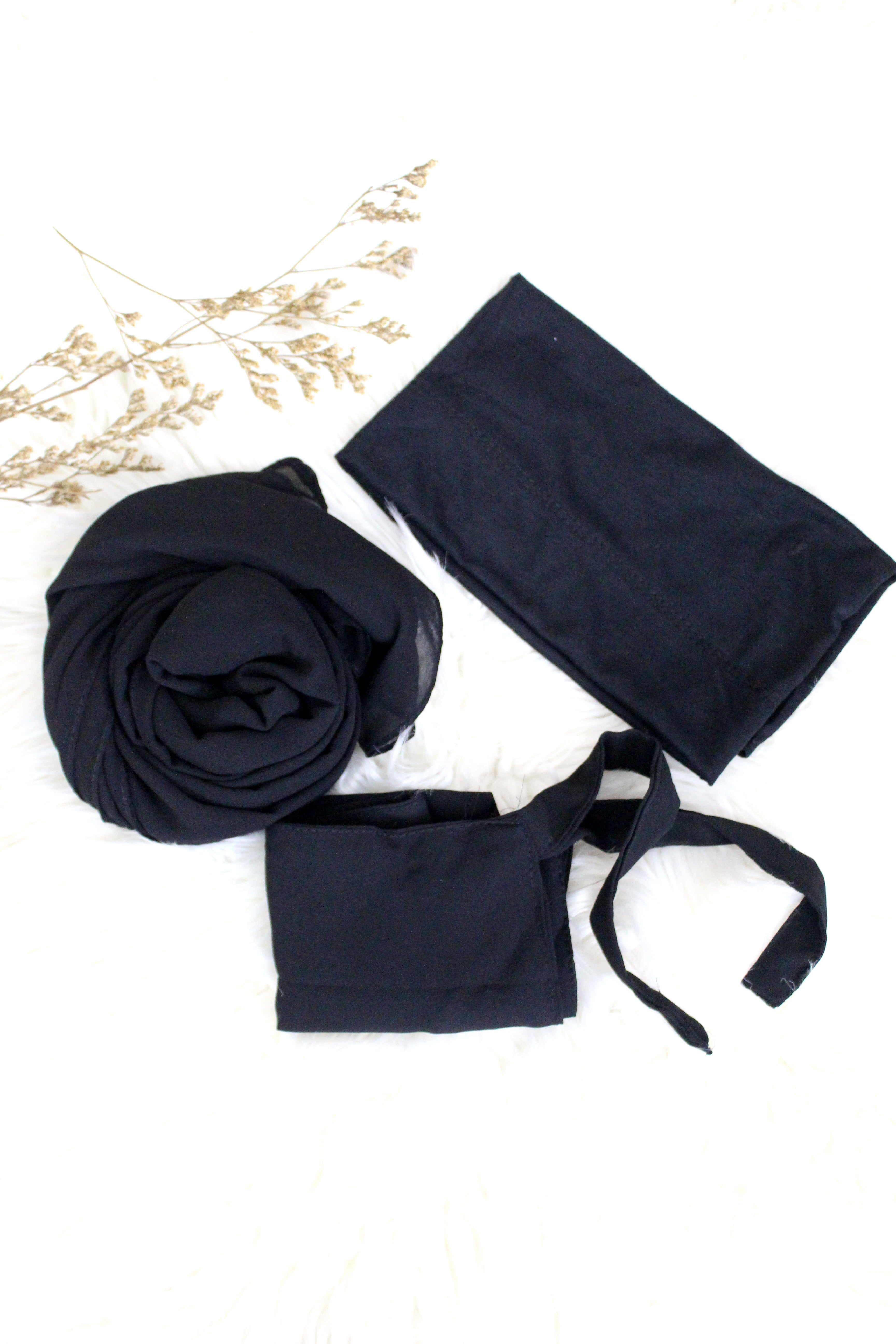 Hijab + Niqab + Cap set - Black – HijabBee.pk